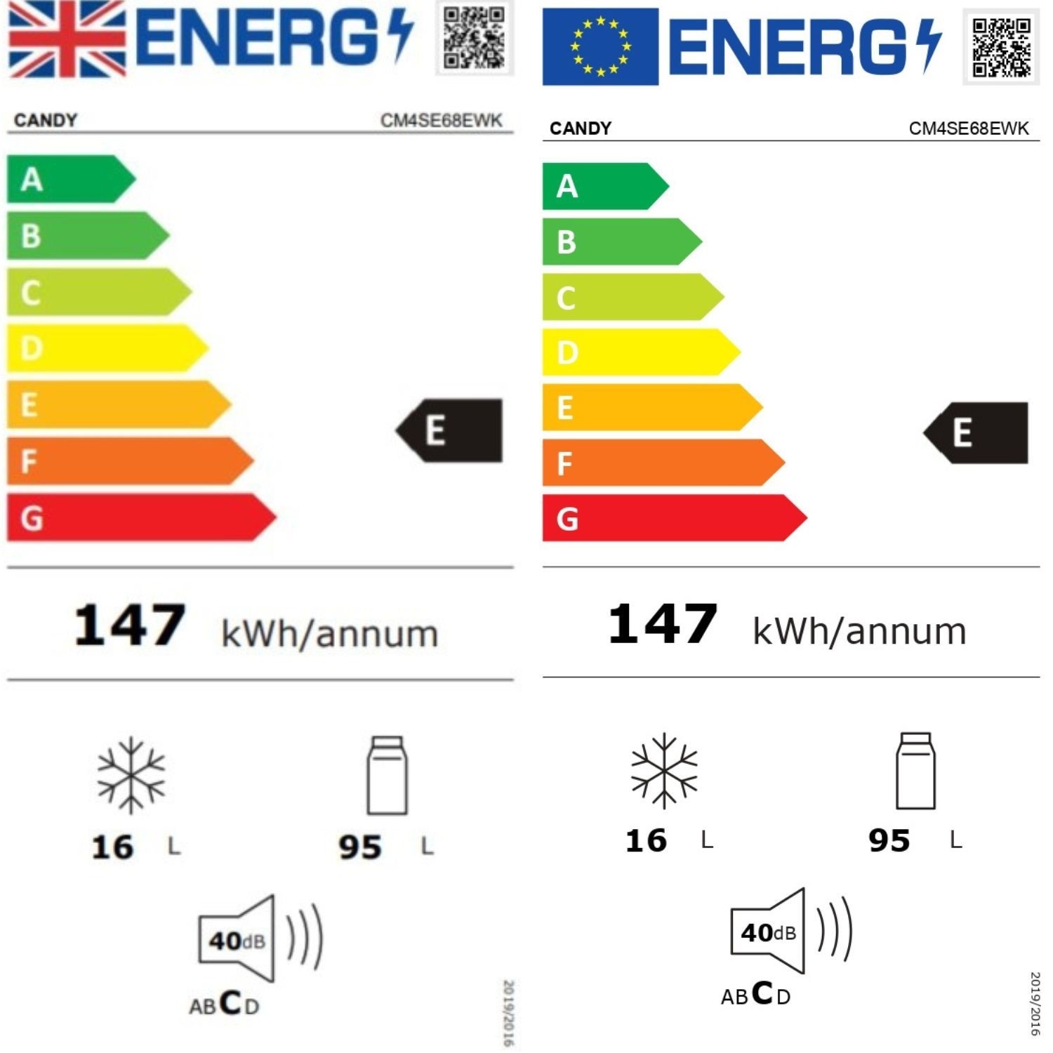 Candy 95 Litre Integrated Under Counter Fridge with Ice Box CM4SE68EWK ...