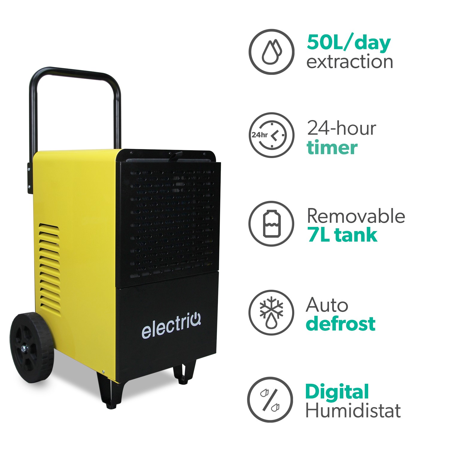 electriQ 50 Litre Commercial Dehumidifier with Digital Humidistat and ...