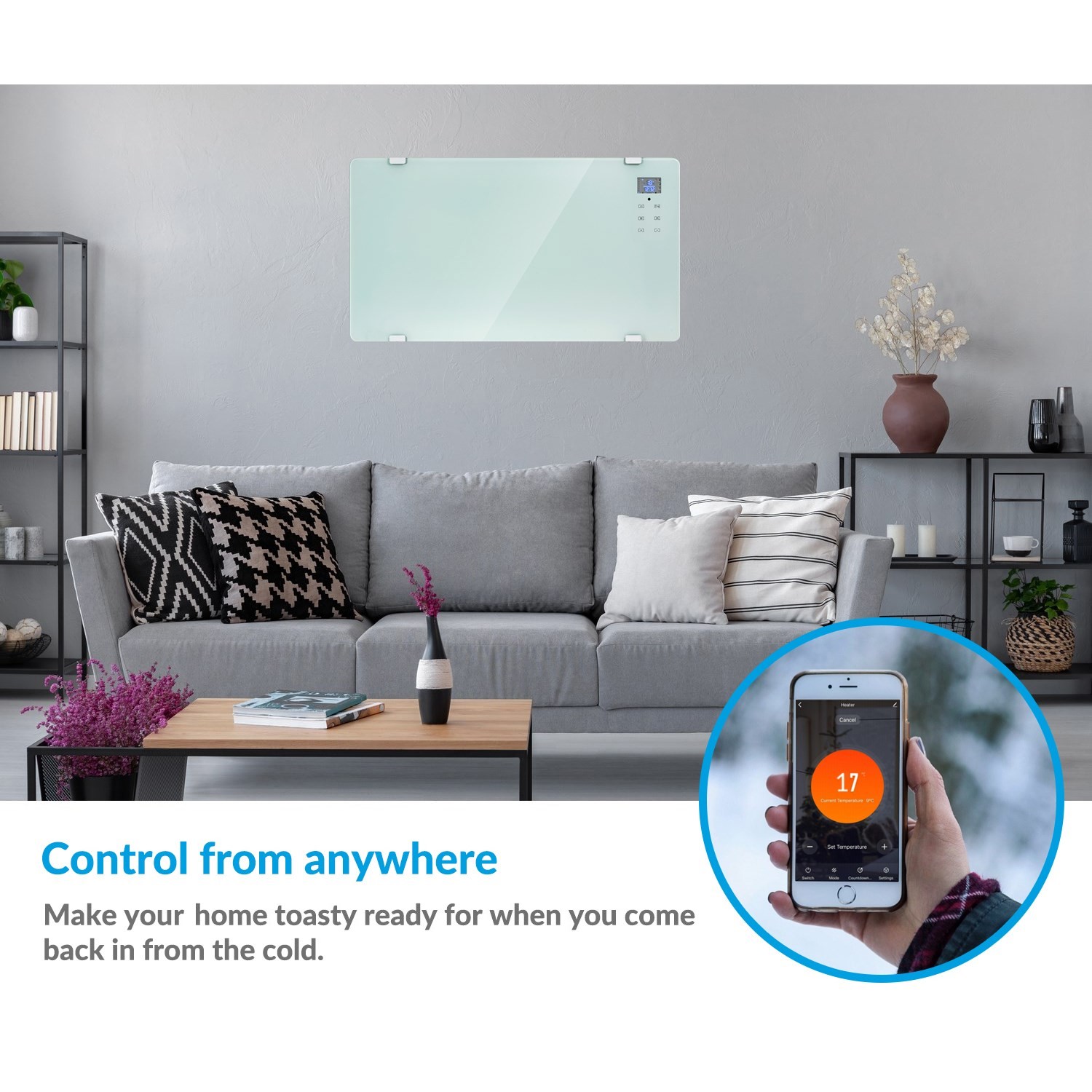 electriQ 2000W Designer Glass Heater Wall Mountable Low Energy with ...