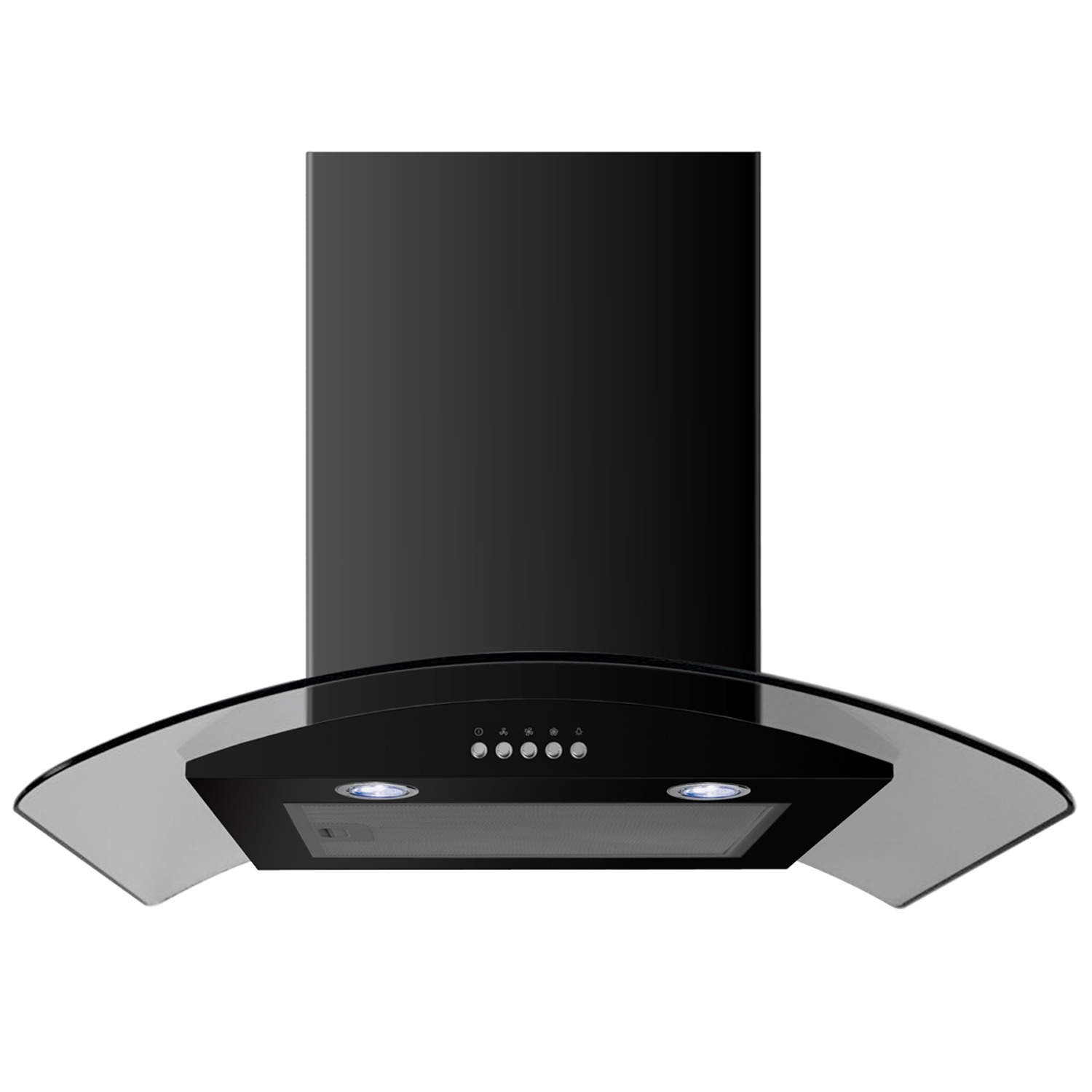 GRADE A1 - electriQ 60cm Satin Black Curved Glass Push Button Control ...