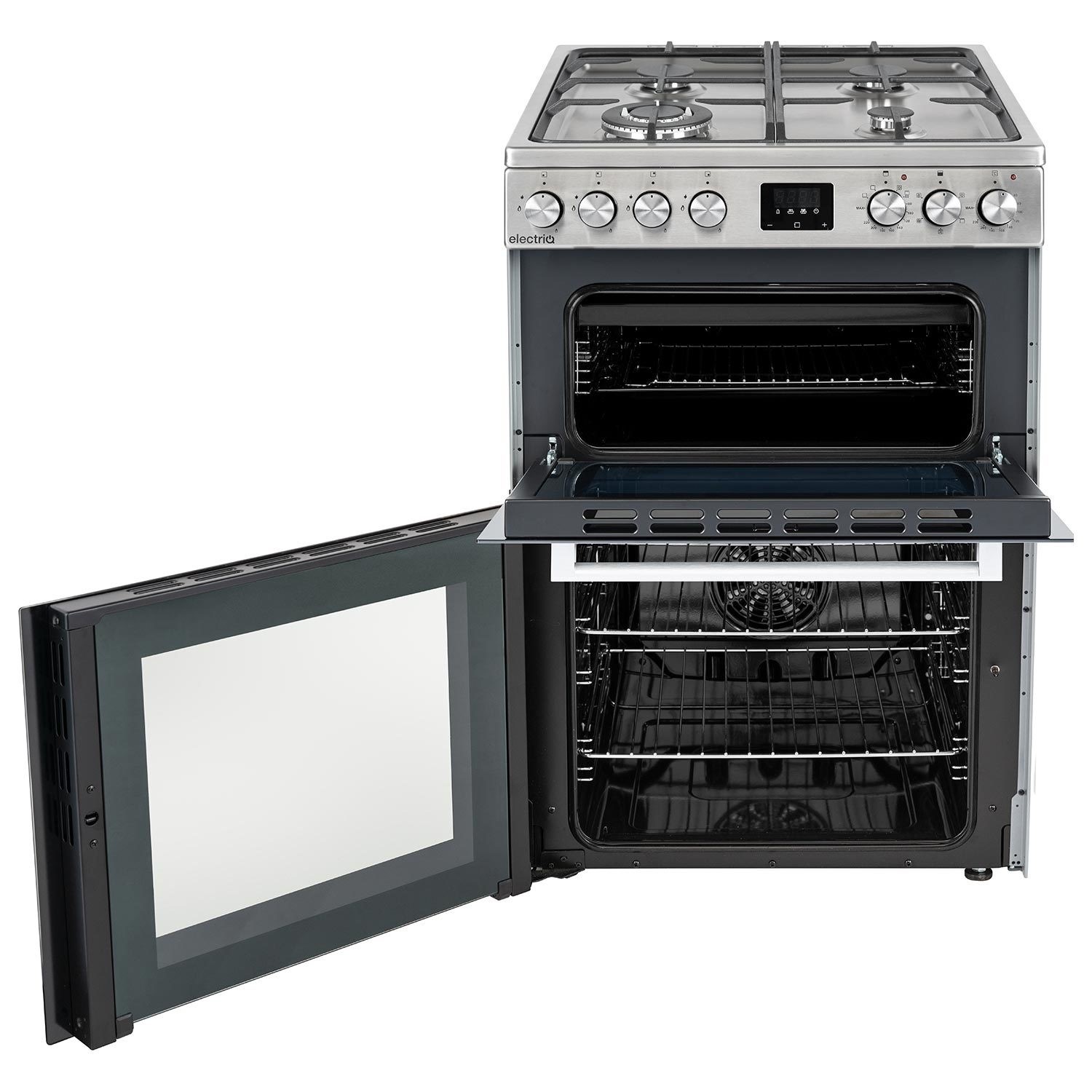 electriQ 60cm Double Oven Dual Fuel Cooker with Mirror Door EQDF60MD ...