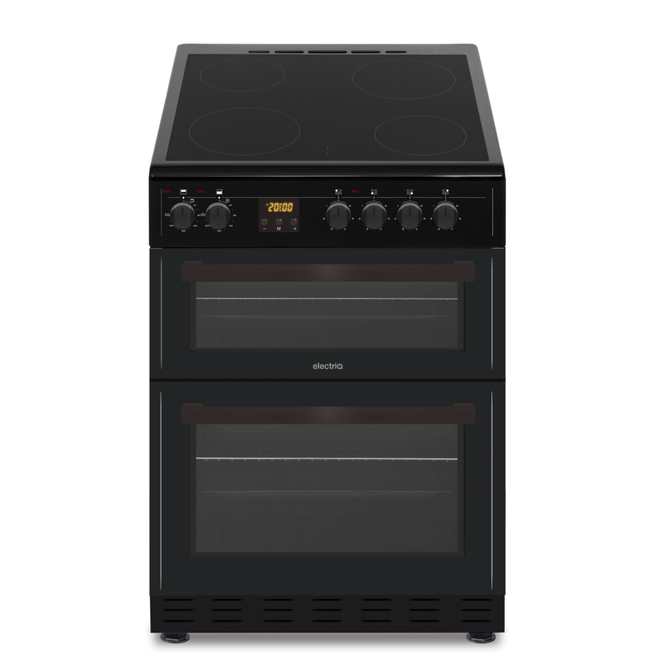 electriQ 60cm Double Cavity Electric Cooker with Ceramic Hob - Black ...