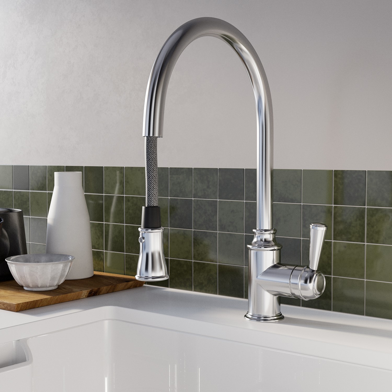 Traditional Single Lever Pull Out Chrome Kitchen Mixer Tap - Evelyn ...