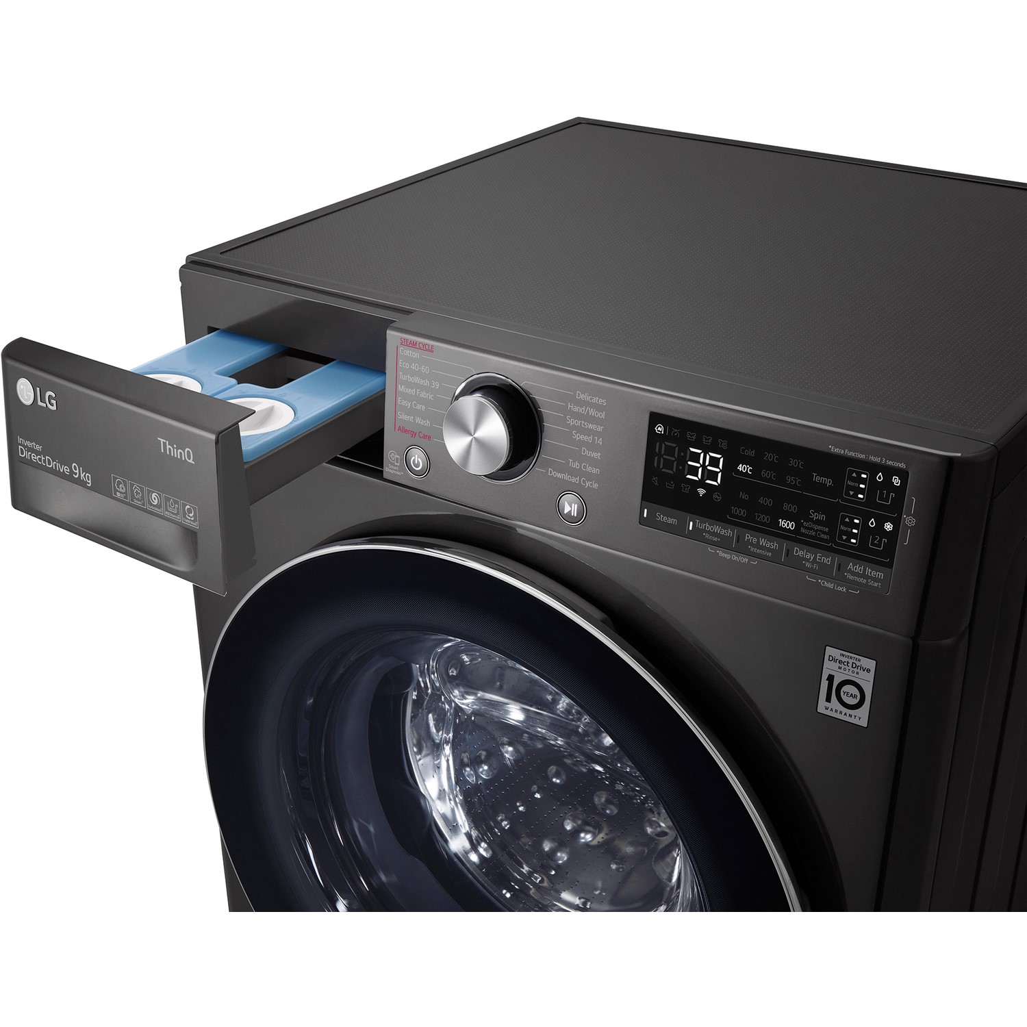 LG V9 EZDispense 9kg 1400rpm Freestanding Washing Machine - Black Steel ...
