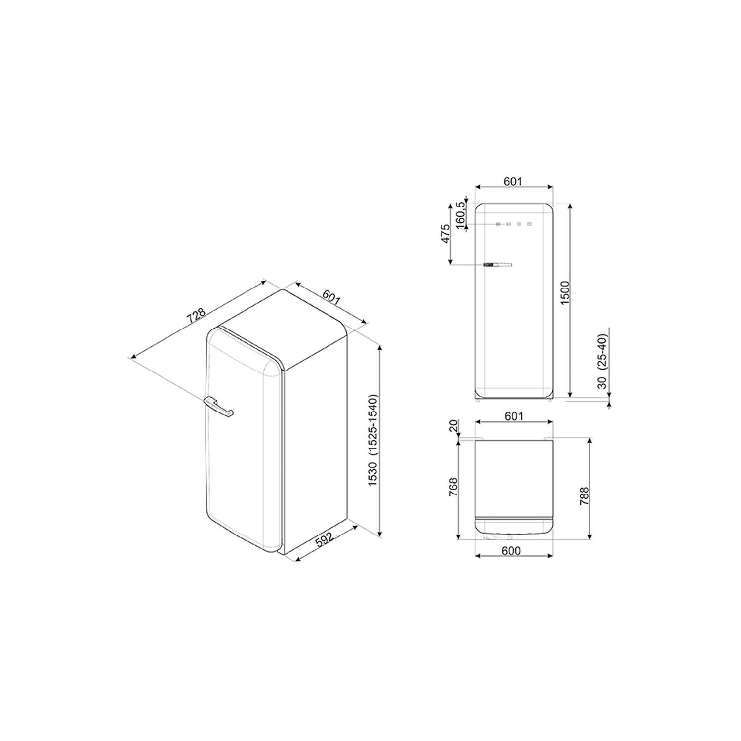 Smeg FAB32LPK3UK Fifties Style Frost Free Left Hand Hinge Freestanding ...
