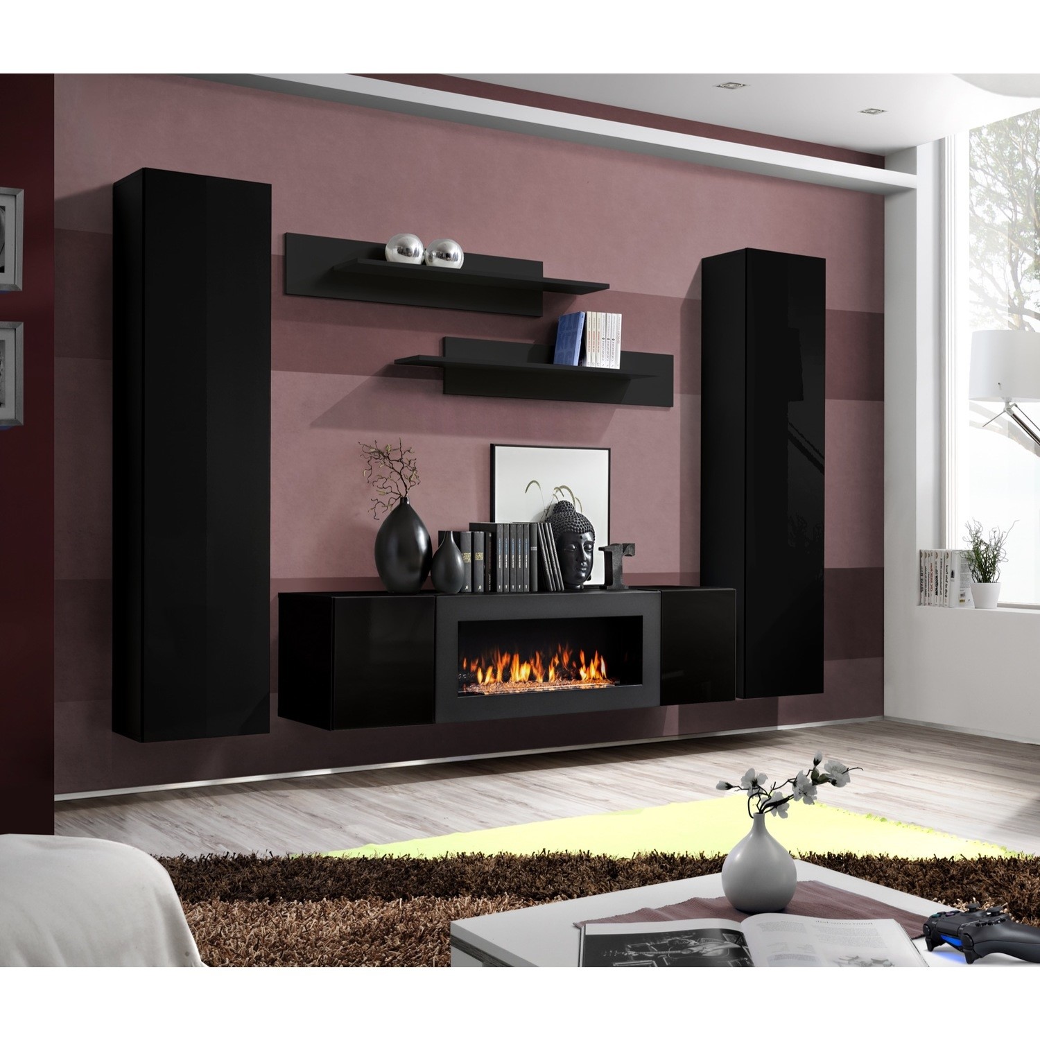 Black Floating Wall Mounted Fireplace - Neo FOL102127 | Appliances Direct