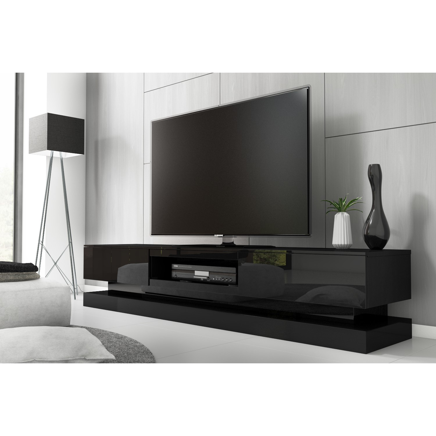 Large Black High Gloss LED TV Unit - TV's up to 70" - Evoque 300300BBK ...