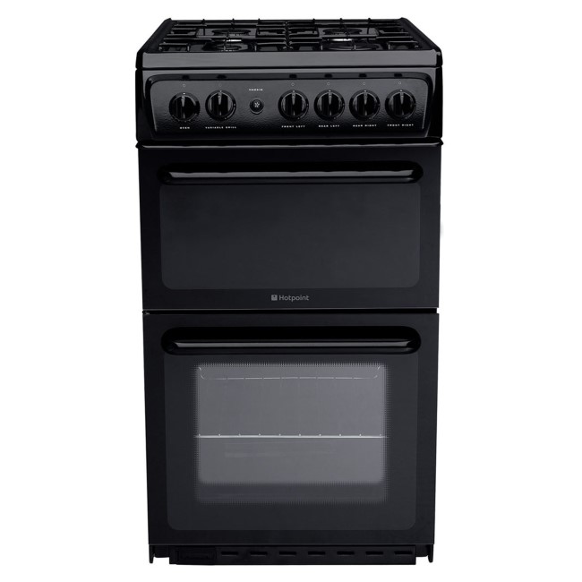 Hotpoint HAG51K 50cm Twin Cavity Gas Cooker - Black | Appliances Direct