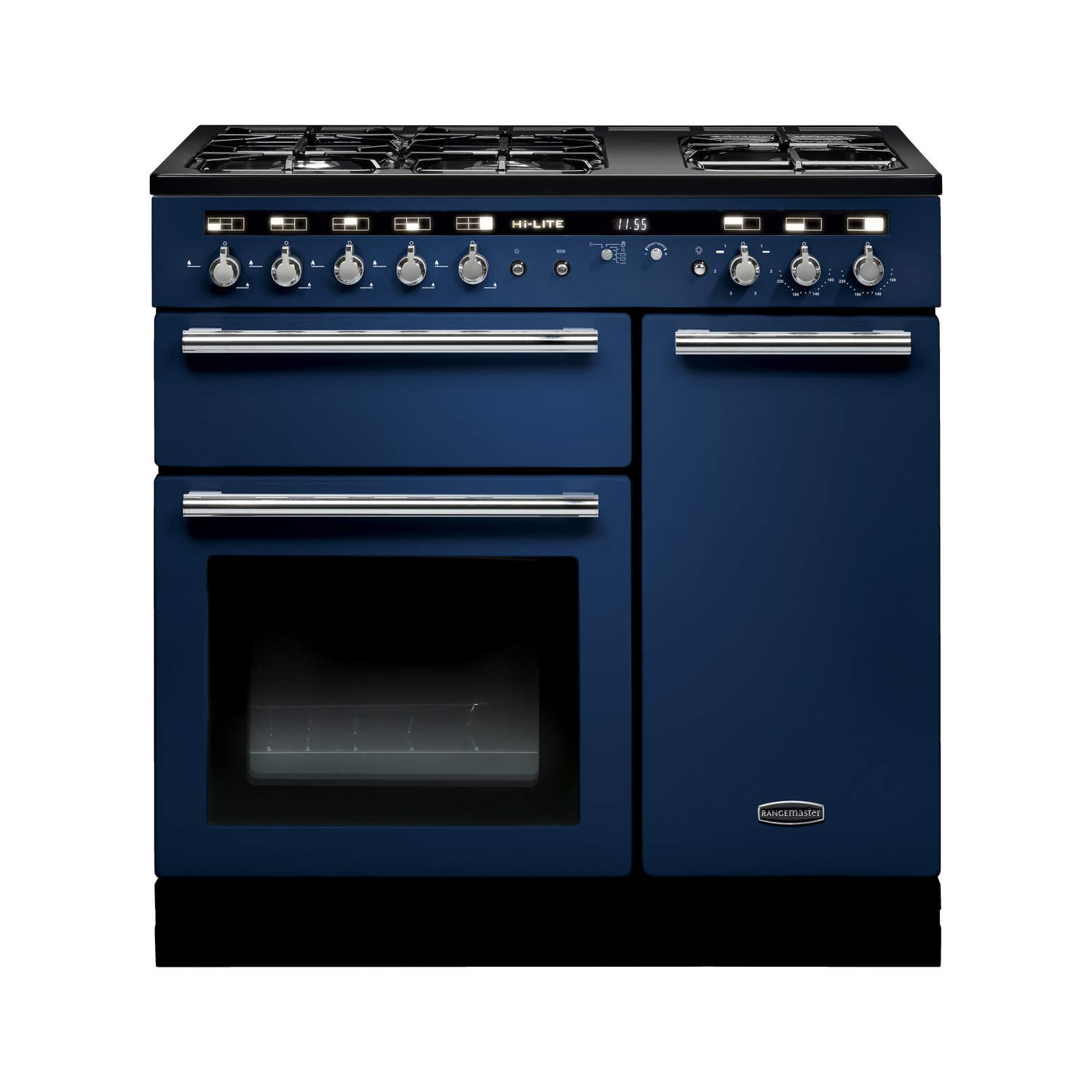 Rangemaster 102580 Hi Lite 90cm Wide Dual Fuel Range Cooker Monaco Blue ...