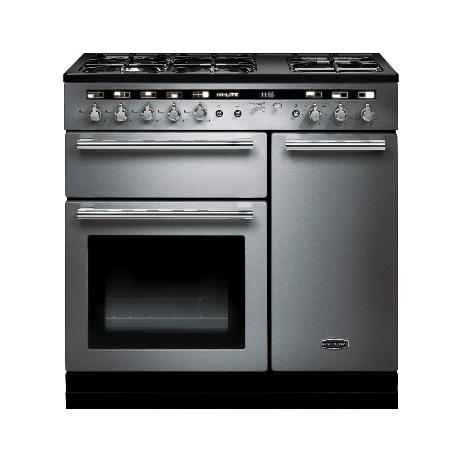 Rangemaster 102600 Hi Lite 90cm Wide Dual Fuel Range Cooker Stainless ...