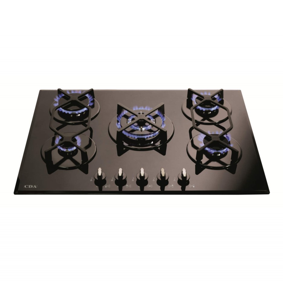 CDA HVG720BL 70cm Five Burner Gas-on-glass Hob Black | Appliances Direct