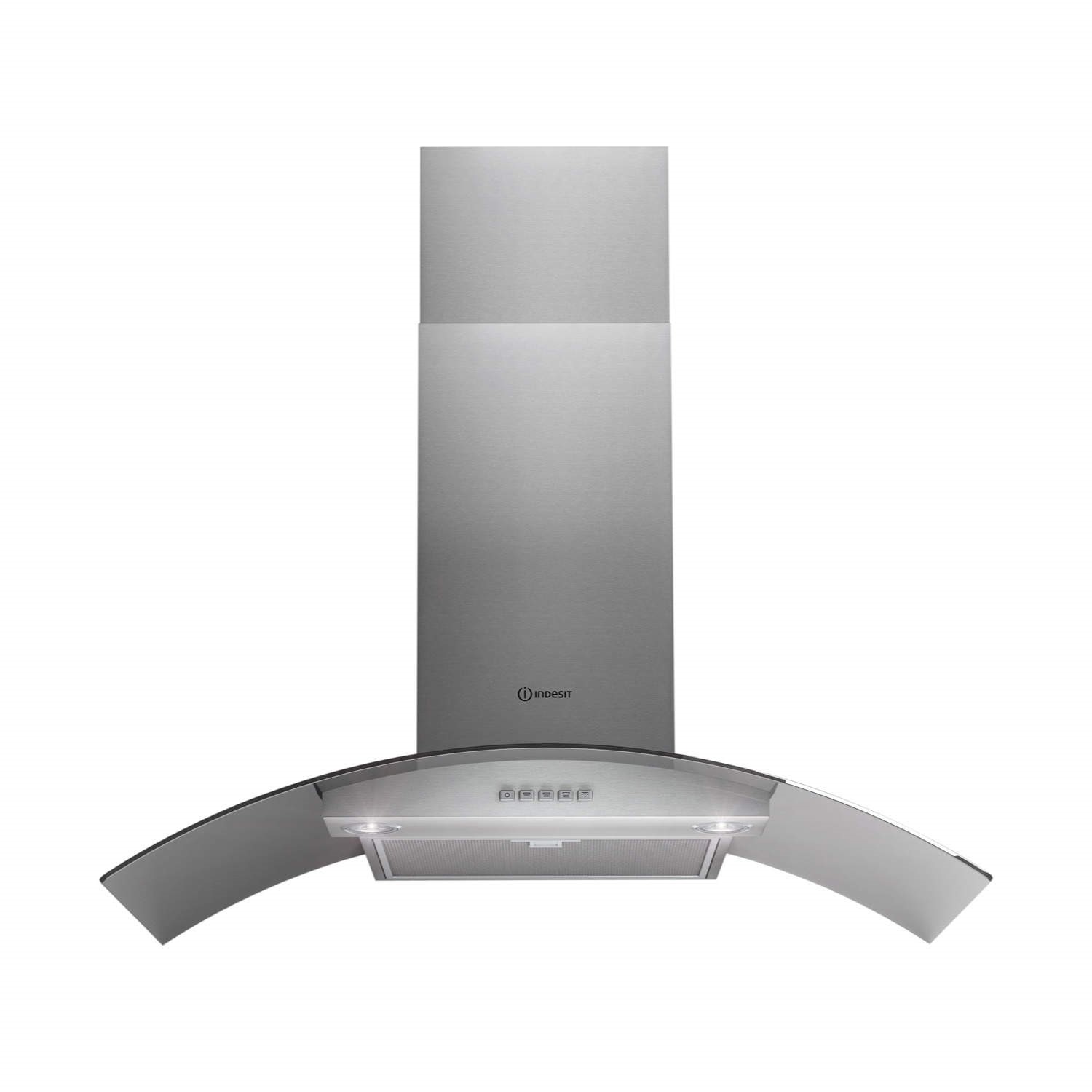 Indesit IHC95FAMIX 90cm Wide Curved Glass Chimney Cooker Hood Stainless ...