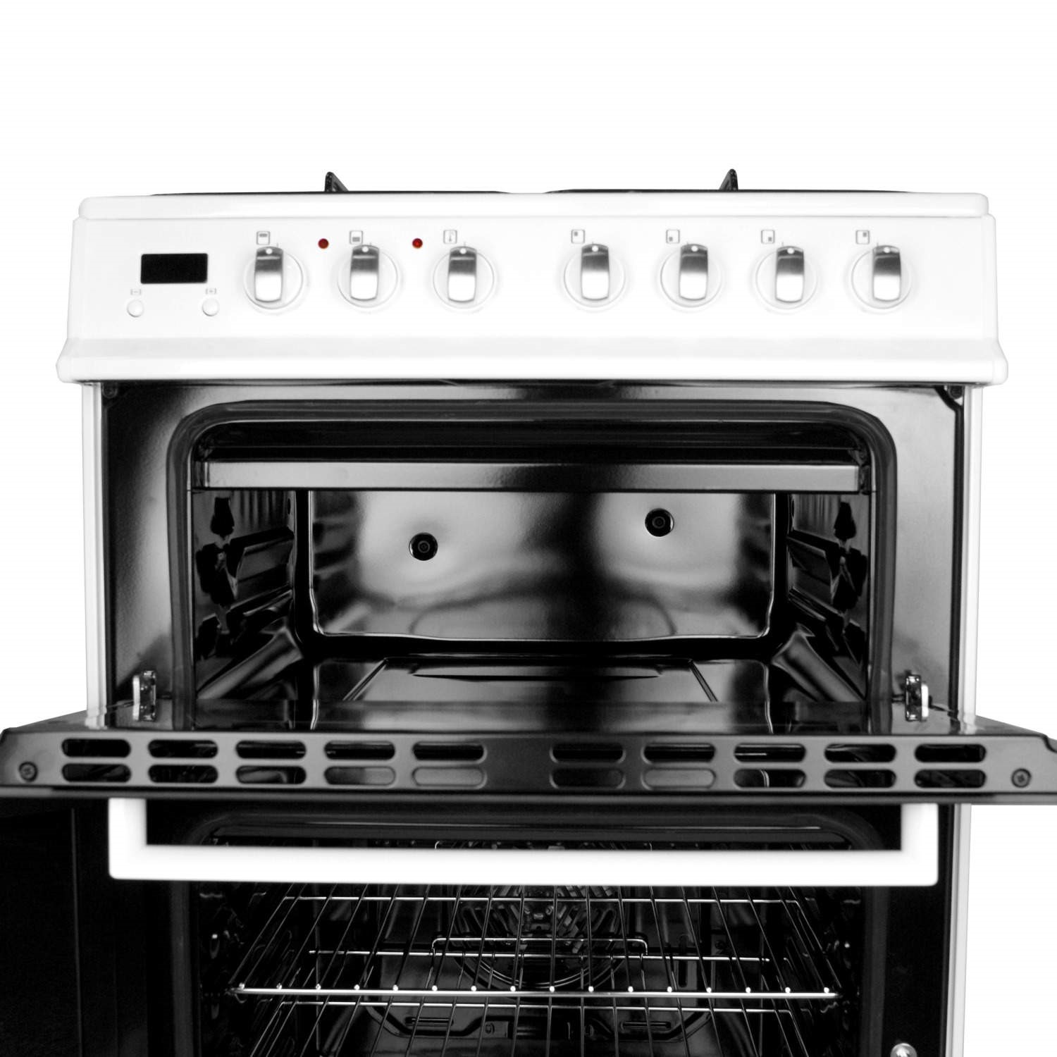 GRADE A2 ElectriQ 60cm Dual Fuel Cooker With Double Oven In White GRADE A2 ElectriQ 60cm Dual Fuel Cooker With Double Oven In White