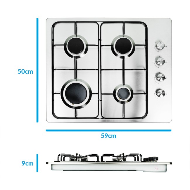 electriQ 60cm 4 Burner Gas Hob - Stainless Steel IQGH603S | Appliances ...