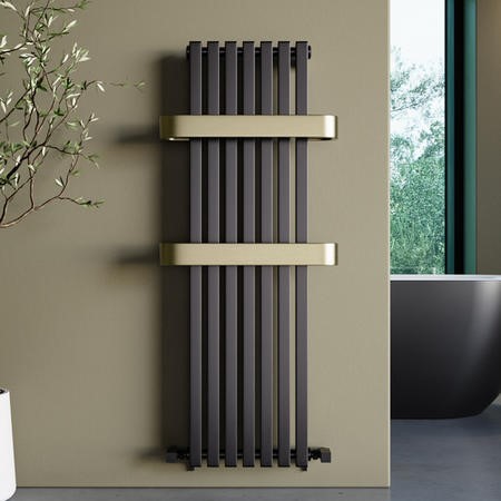 GRADE A1 - Gunmetal Vertical Single Panel Radiator with Brass Towel ...