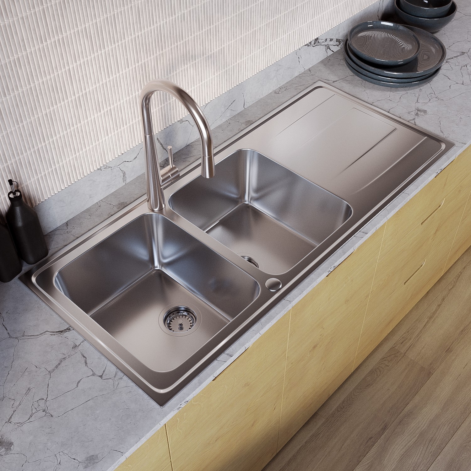 Double Bowl Inset Stainless Steel Kitchen Sink with Reversible Drainer ...