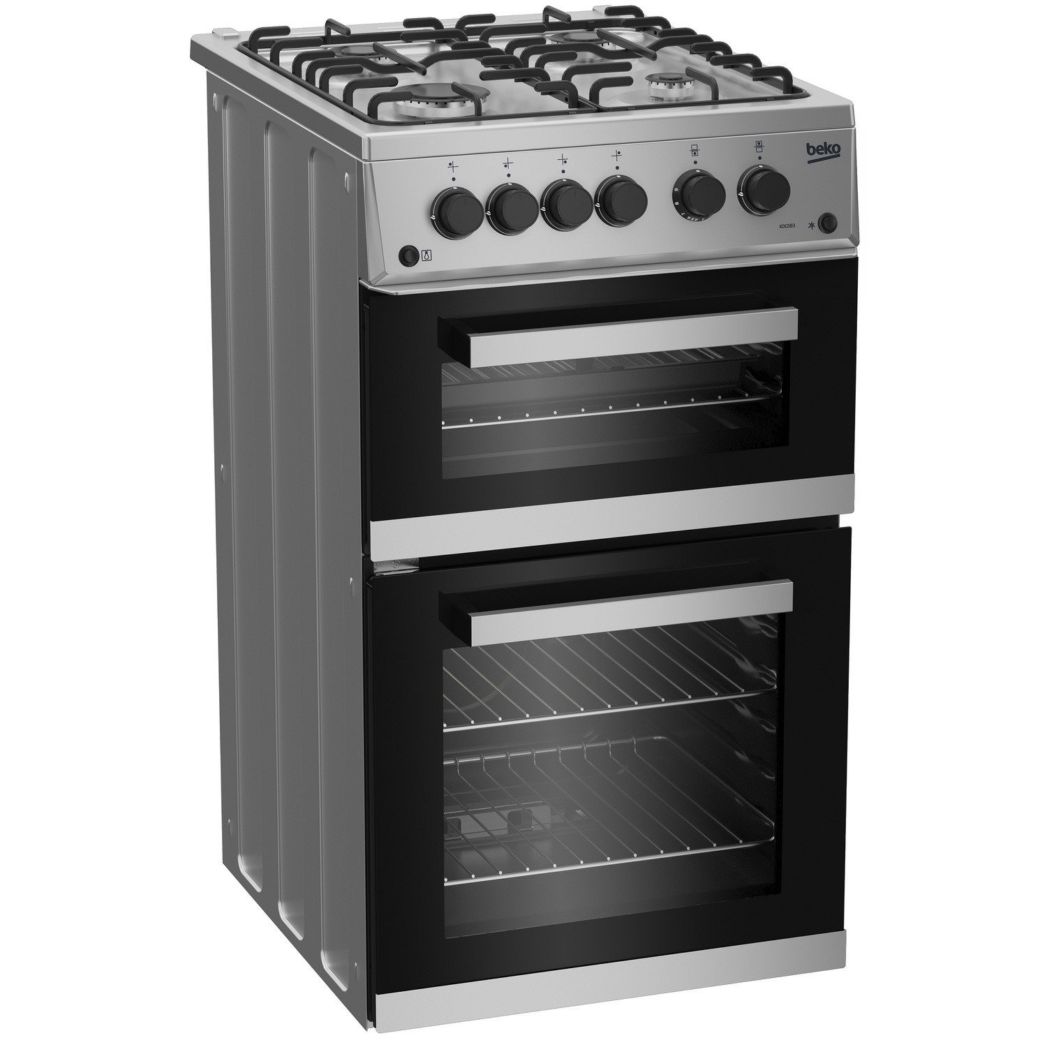 Beko 50cm Double Cavity Gas Cooker - Silver KDG583S | Appliances Direct