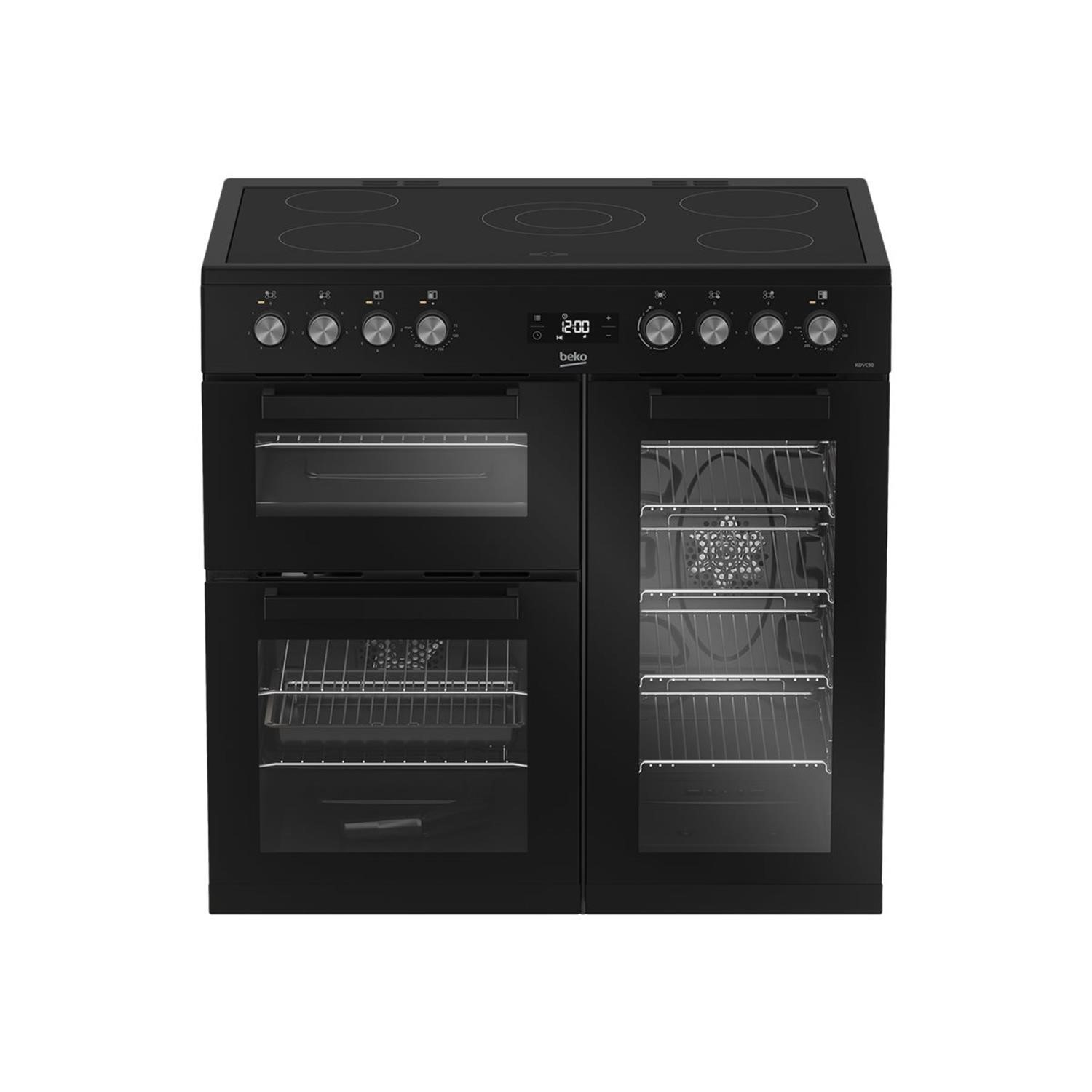 Beko 90cm Double Oven Range Cooker - Black KDVC90K | Appliances Direct