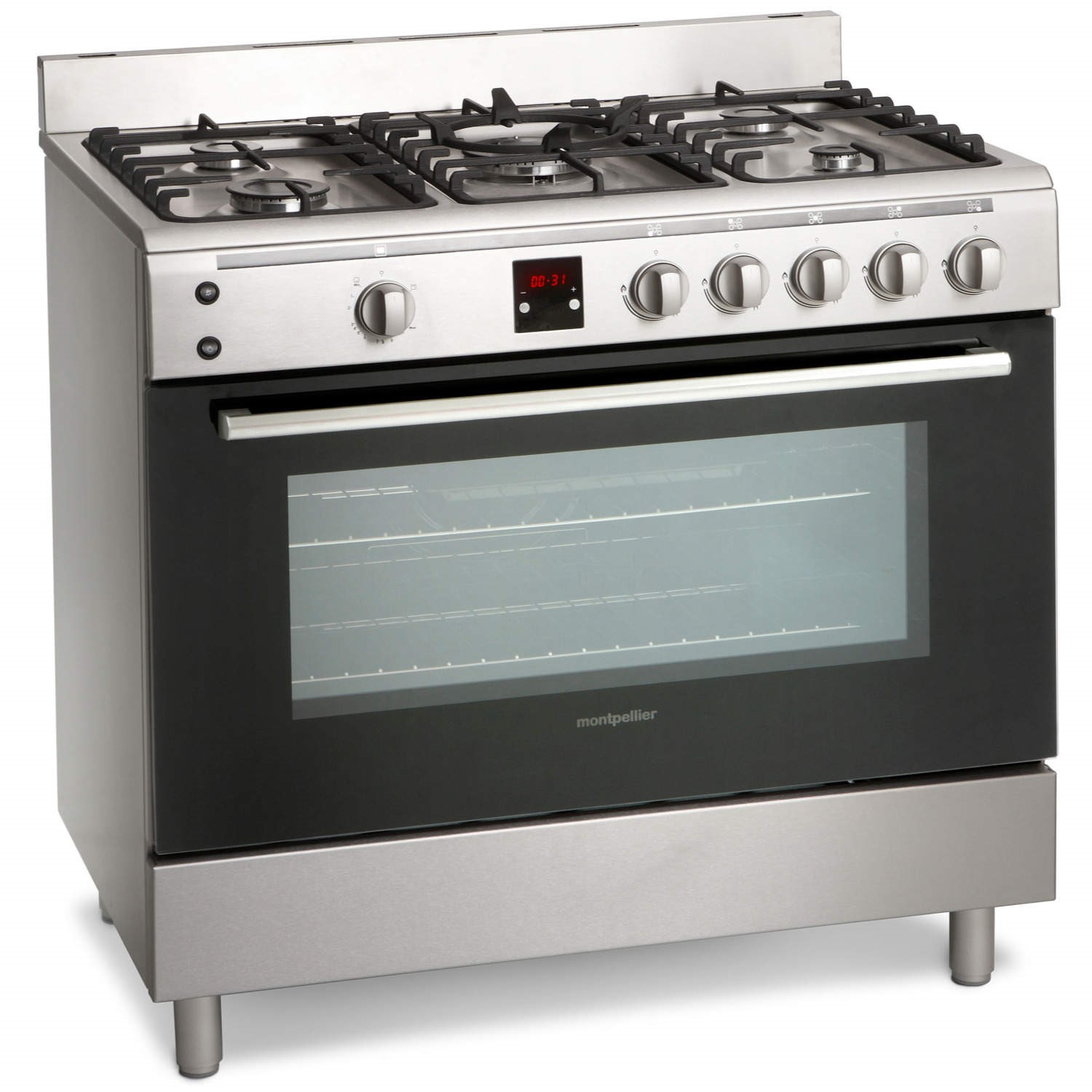 Montpellier MR90GOX 90cm Gas Single Oven Range Cooker Stainless Steel ...