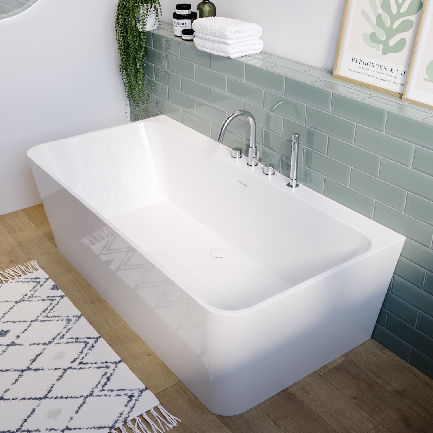 Freestanding Double Ended Back to Wall Bath 1500 x 740mm - Oslo ...