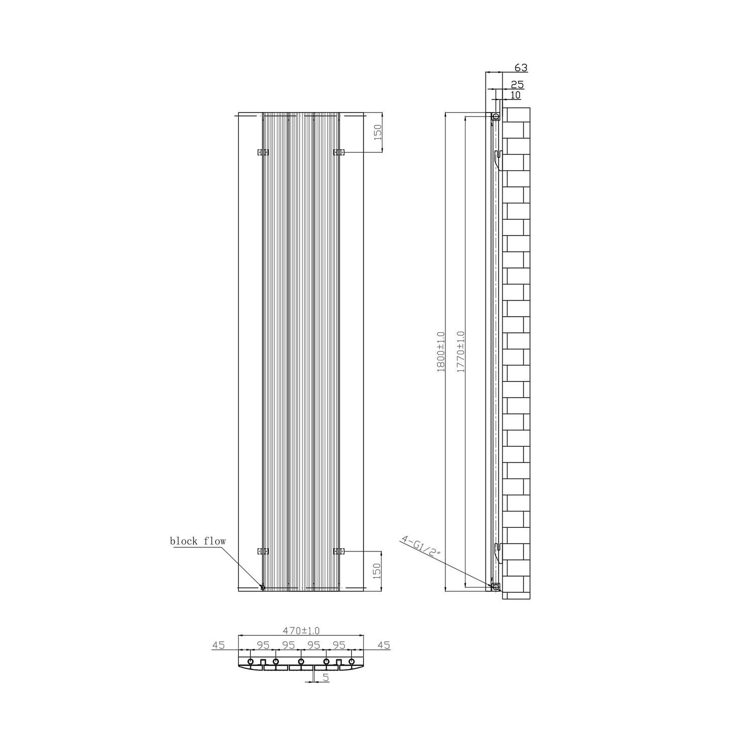 Vertical White Tall Flat Radiator - 1800 x 470mm RAD1203 | Appliances ...