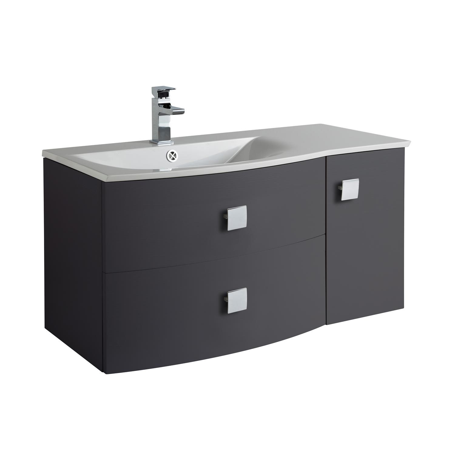 Graphite Wall Hung Bathroom Vanity Unit and Basin Left Handed- W1012 x ...