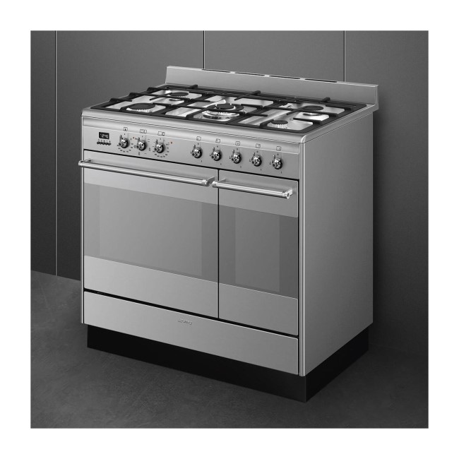 Smeg Concert 90cm Dual Fuel Double Oven Range Cooker - Stainless Steel ...