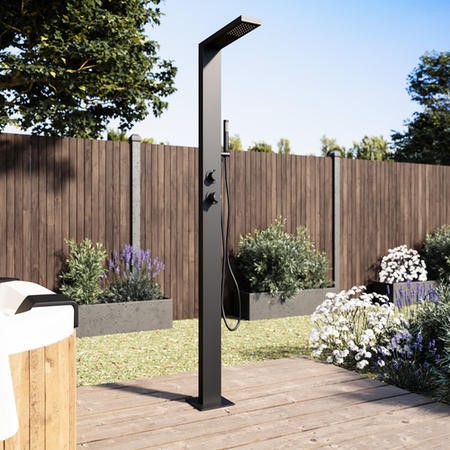 Black Thermostatic Mixer Outdoor Shower with Pencil Hand Shower 2 ...