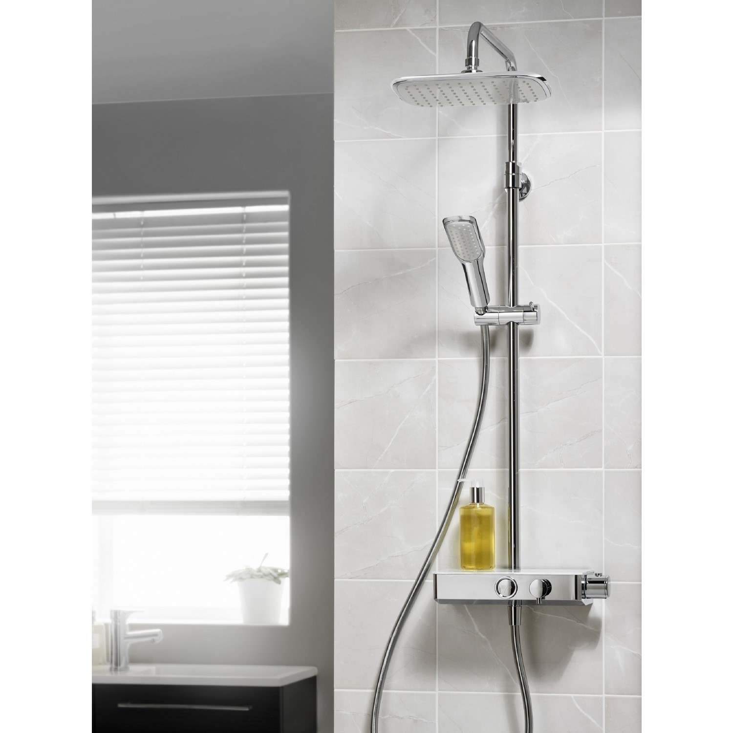 Triton Chrome Push Button Thermostatic Mixer Bar Shower with Square ...