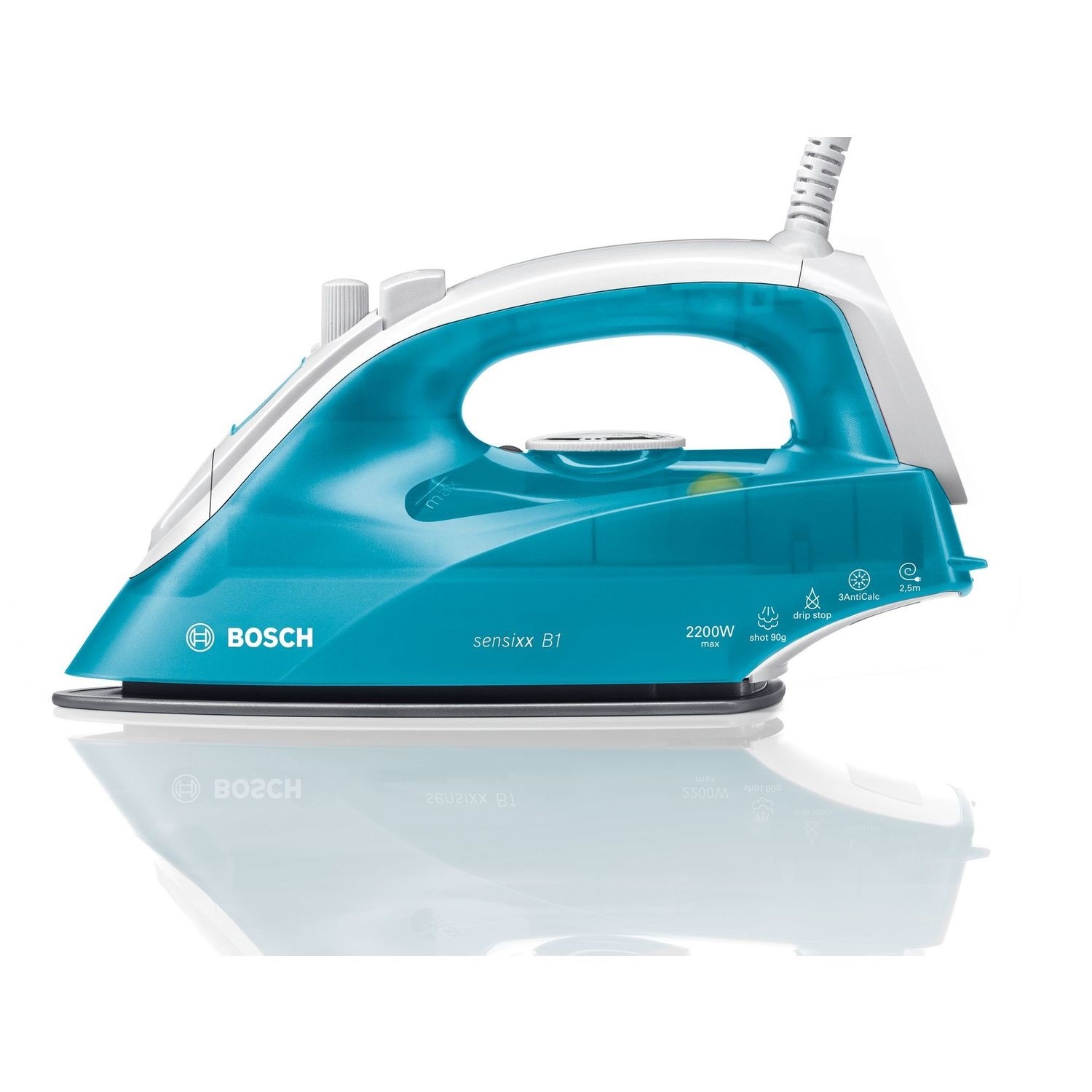 Bosch TDA2633GB Steam Iron in White & Turquoise | Appliances Direct