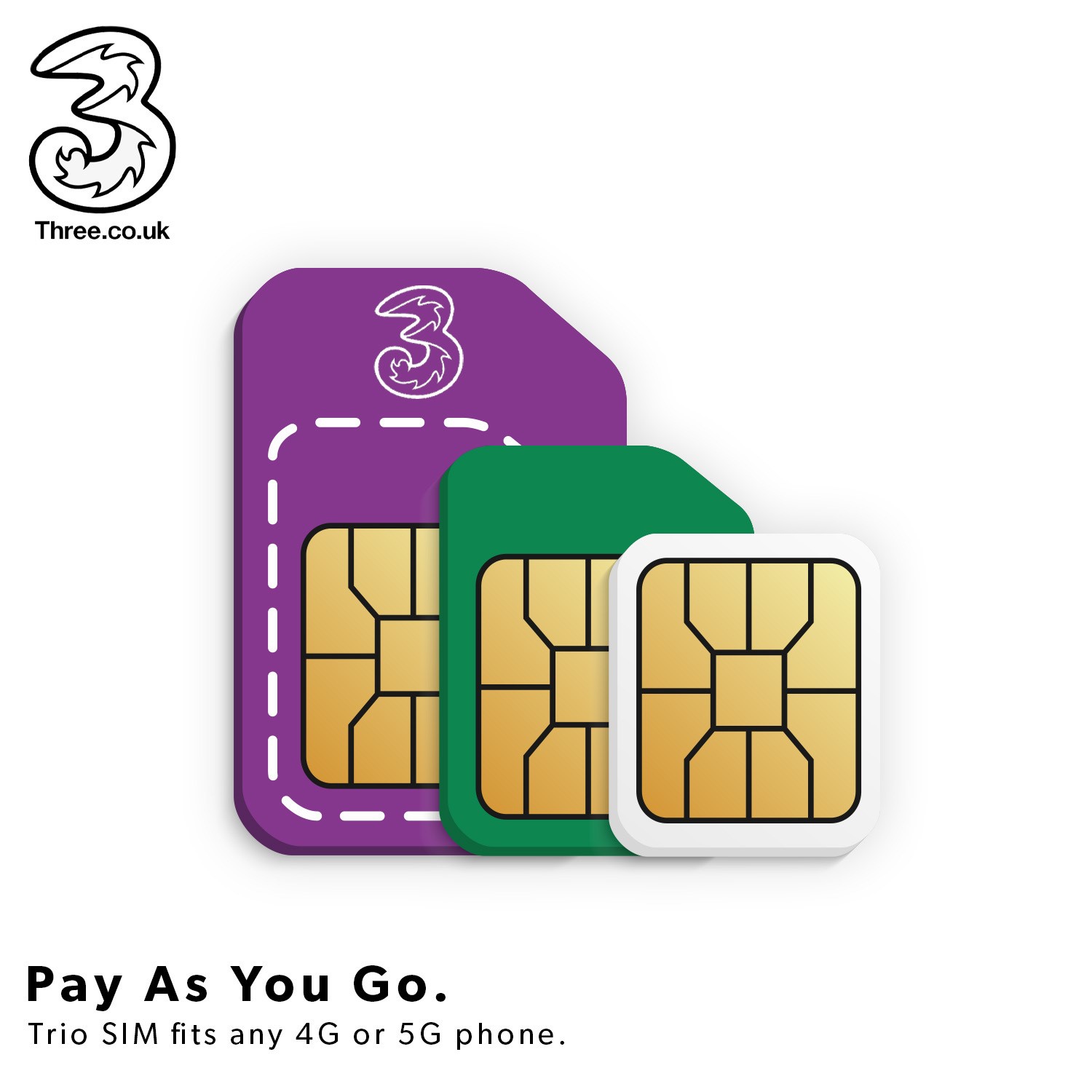 Three Pay As You Go Sim Card Trio THREETRIO-PAYG | Appliances Direct