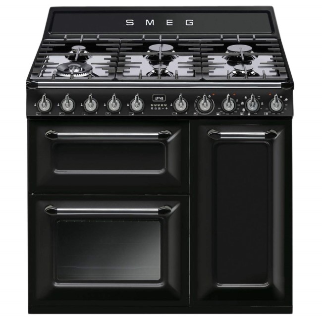 Smeg TR93BL Victoria Triple Cavity 90cm Wide Dual Fuel Cooker Black ...