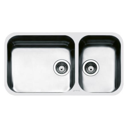 Double Bowl Chrome Stainless Steel Kitchen Sink - Smeg UM4530 ...