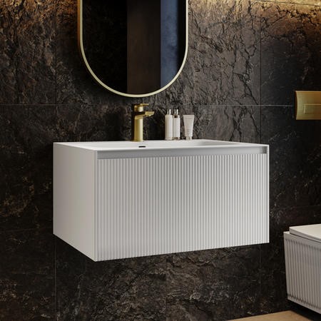 700mm White Fluted Wall Hung Vanity Unit with Aluminium Basin - Venice ...