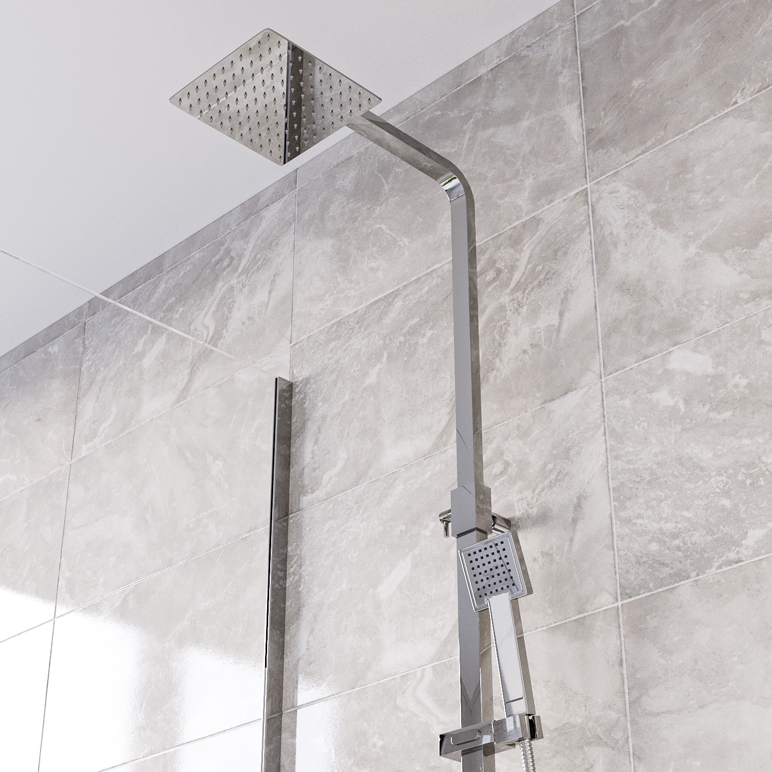 Chrome Square Thermostatic Bar Mixer Shower Set with Slide Rail Kit ...
