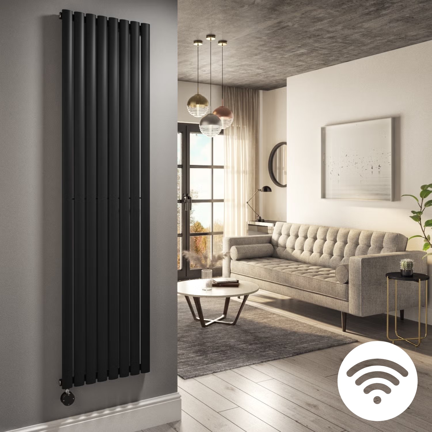 Midnight Black Electric Vertical Designer Radiator 2.4kW with Wifi ...