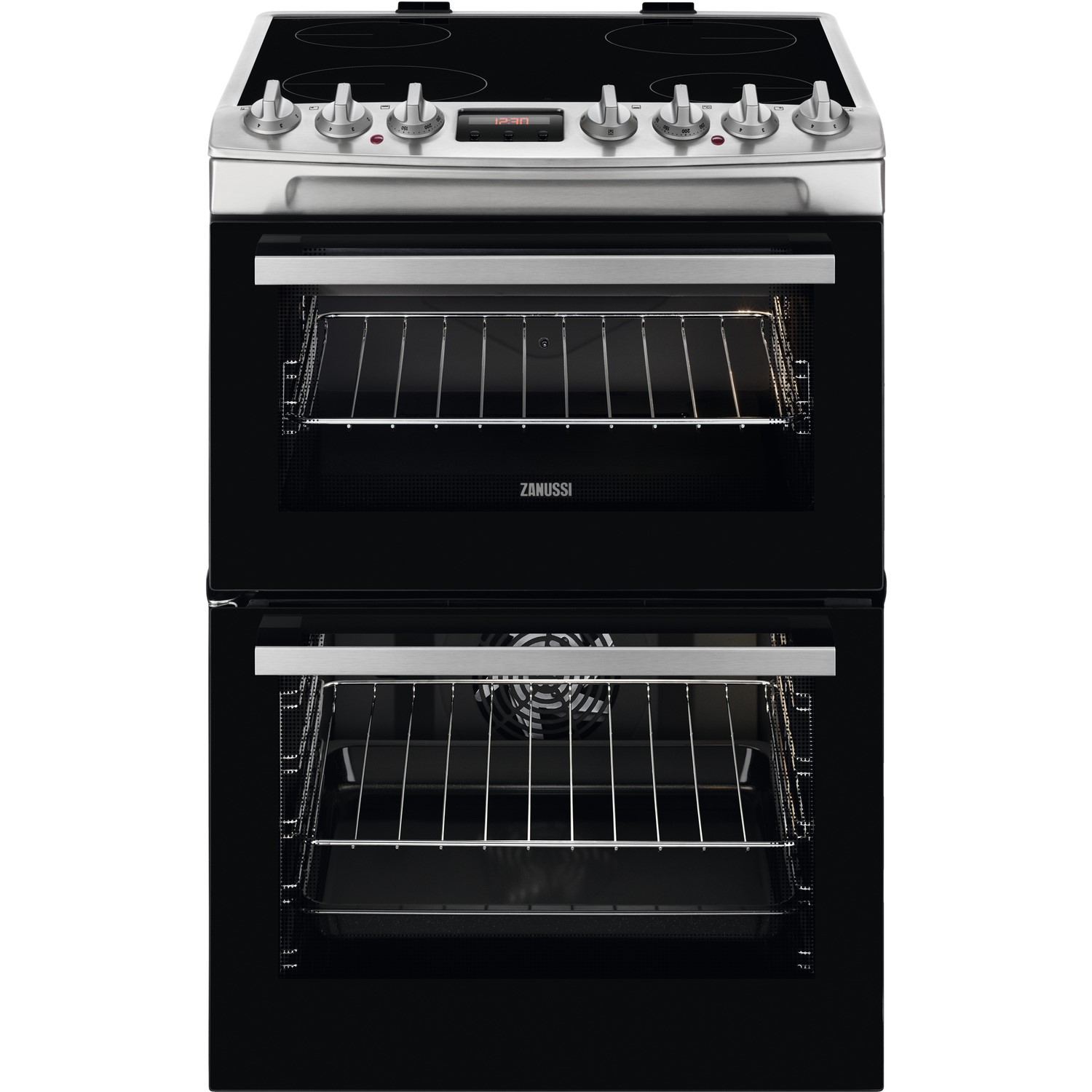 GRADE A2 Zanussi ZCV69350XA 60cm Double Oven Electric Cooker With Ceramic Hob Stainless Steel 77698073 1 ZCV69350XA Appliances Direct