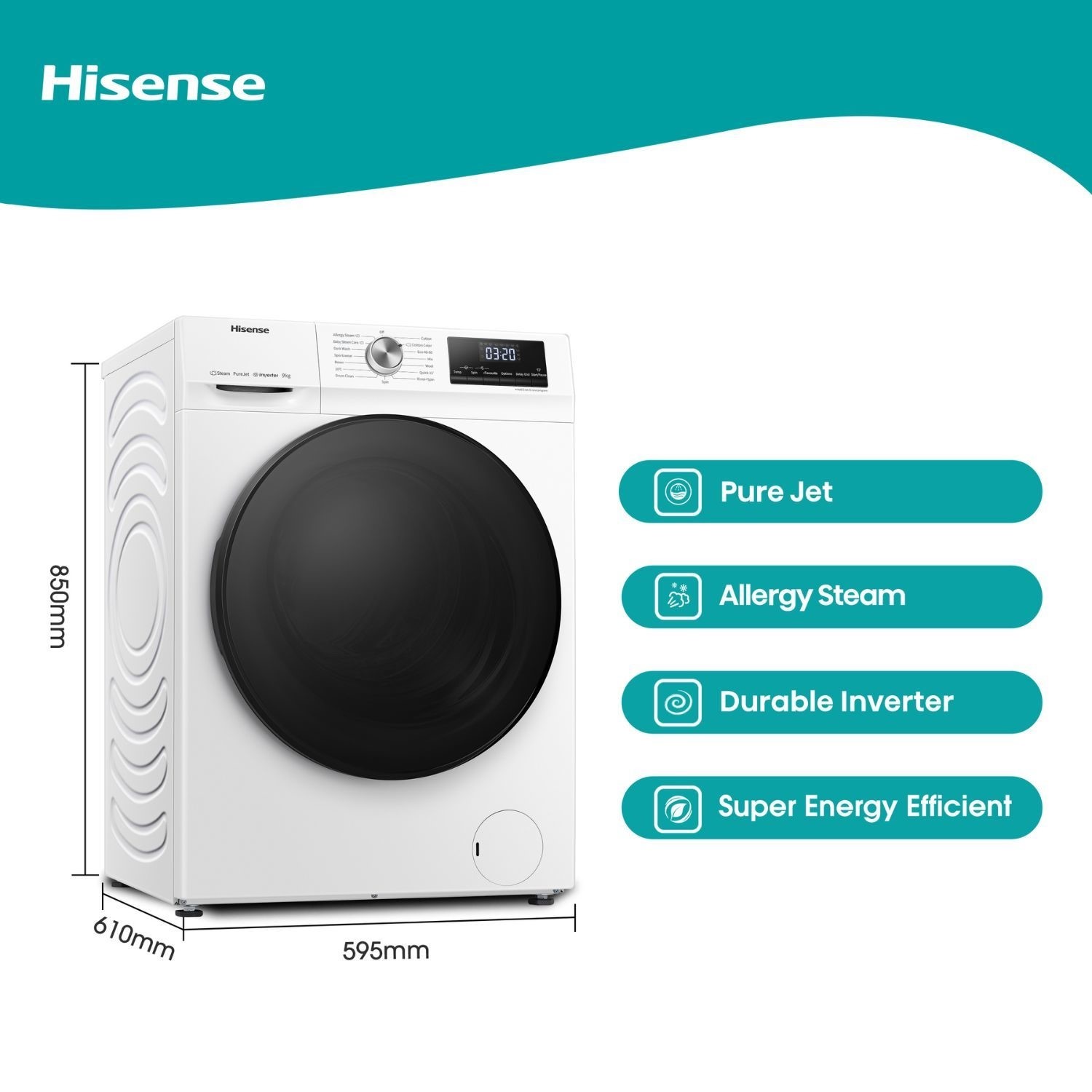 Hisense 9kg 1400rpm Freestanding Washing Machine - White WFQA9014EVJM ...