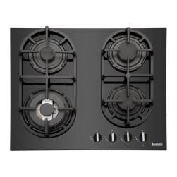 Baumatic Bgg64 Four Burner Gas-on-glass Hob With Wok Burner Black | Gevee